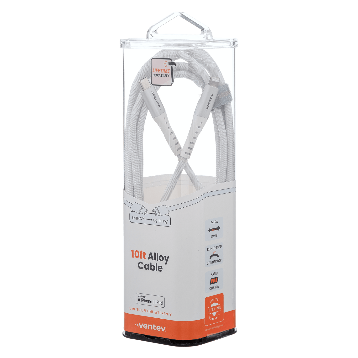 Ventev Chargesync Alloy USB-C to Apple Lightning Cable - 10ft, White ...