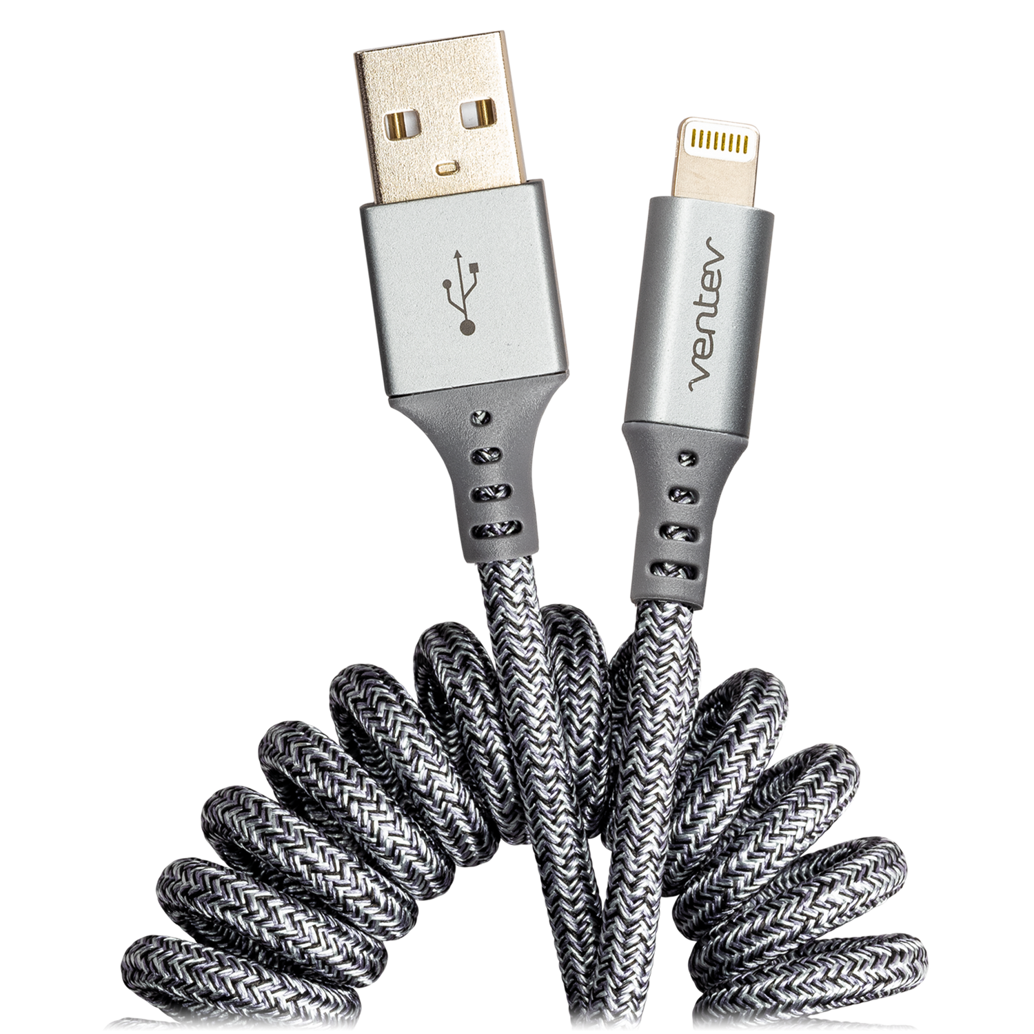 Ventev Chargesync Helix Coiled USB A to Apple Lightning Cable - Heathe ...