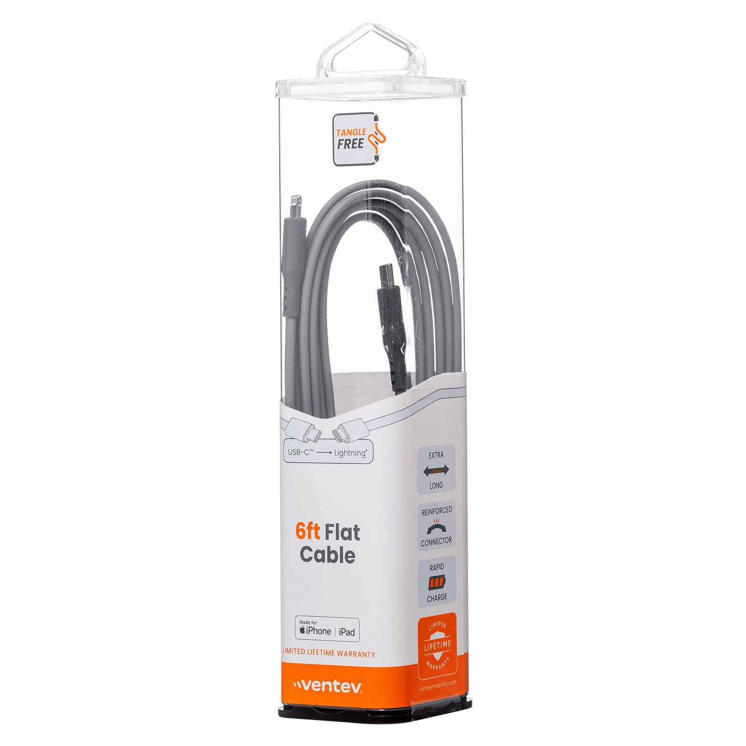 Ventev Chargesync Flat USB-C to Apple Lightning Cable 6ft - Gray – Wamatek
