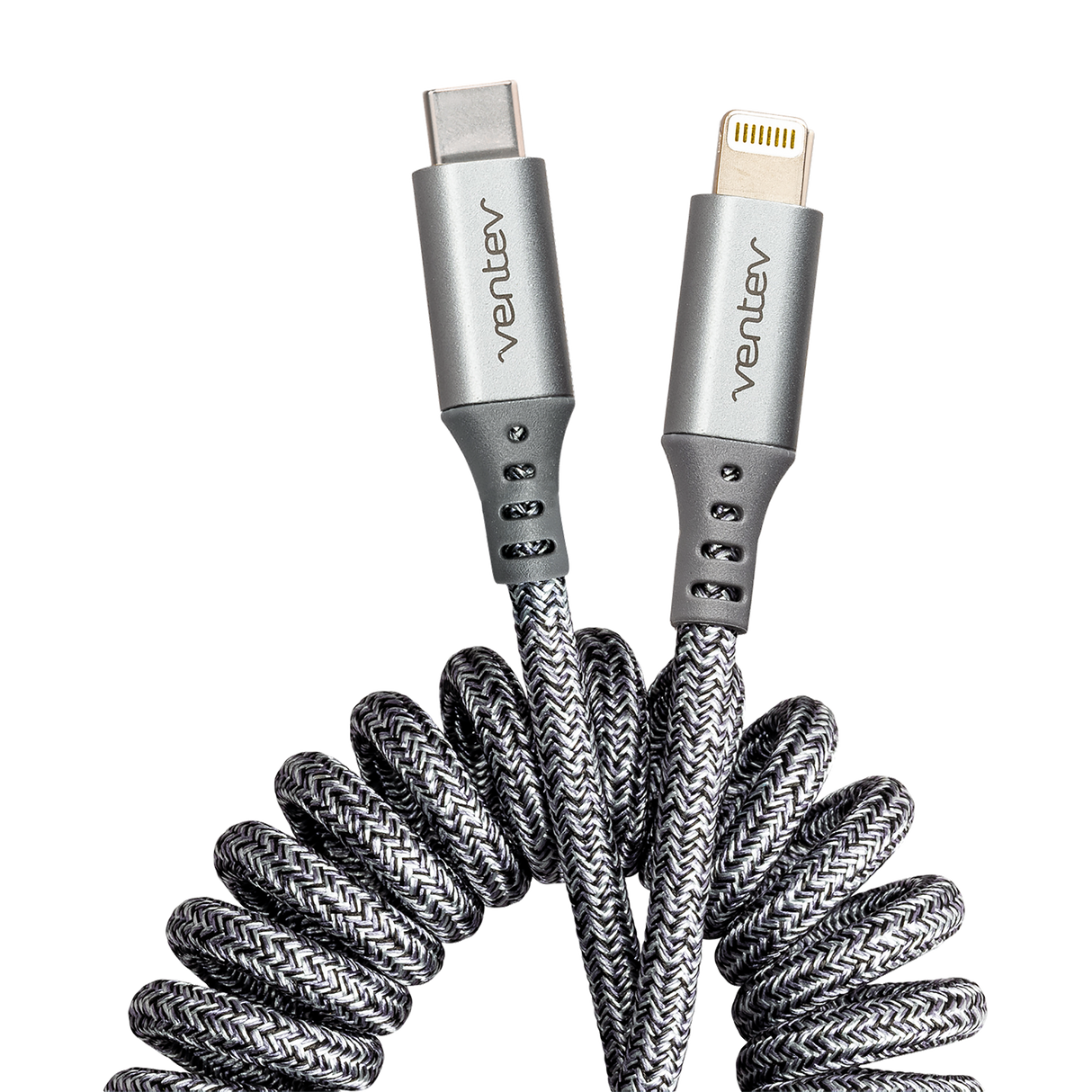 Ventev Chargesync Helix Coiled USB-C to Apple Lightning Cable, 3 ft ...
